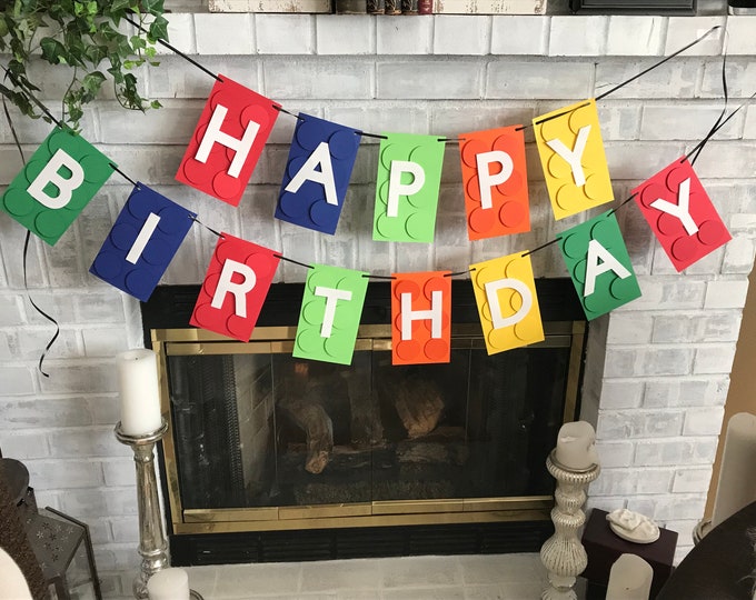 Building Blocks Banner, Happy Birthday Banner, Party Décor, Birthday ...