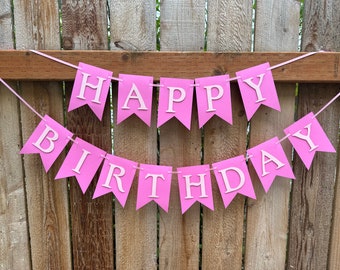 Printable Happy Birthday Banner Pink Floral Rose Gold Bunting Instant ...
