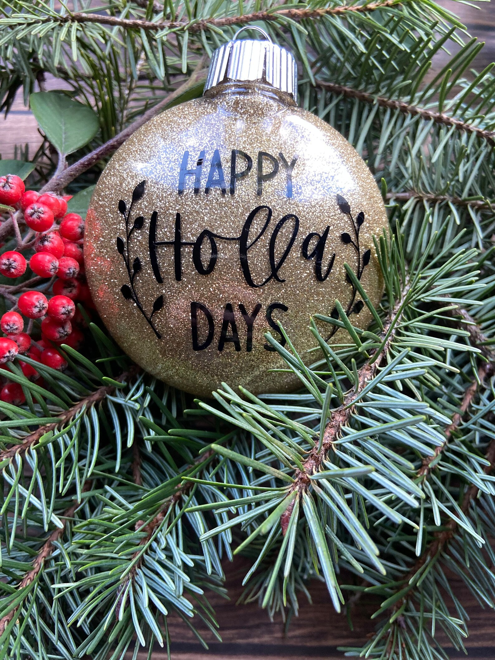 Happy Holla Days Glitter Christmas Ornament, Funny Pun Ornament - Etsy