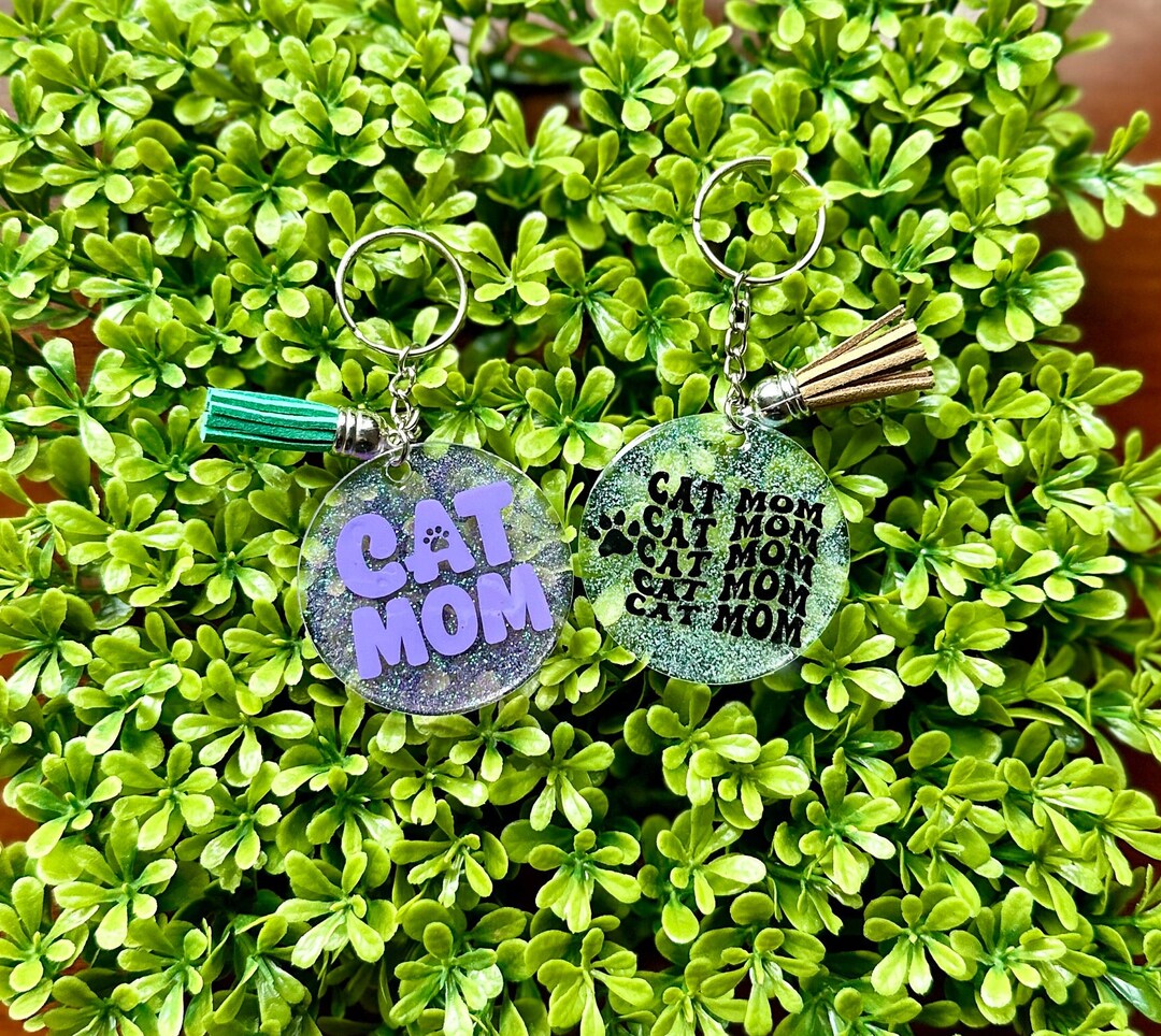 Glitter Cat Mom Keychain, Resin Acrylic Keychain With Tassel - Etsy