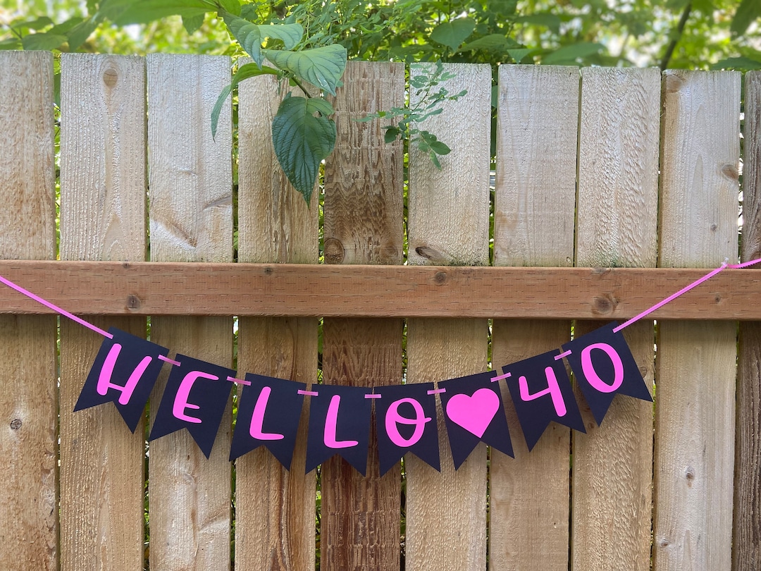 Banner,happy 40th Birthday Banner, Hello 40, Birthday Banner, 40th ...