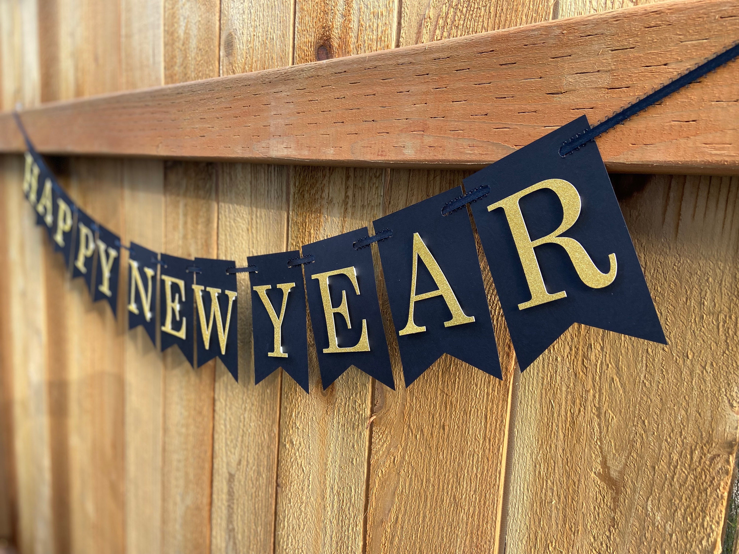 Handcrafted Happy New Year Banner, Black & Gold Sparkle - Etsy