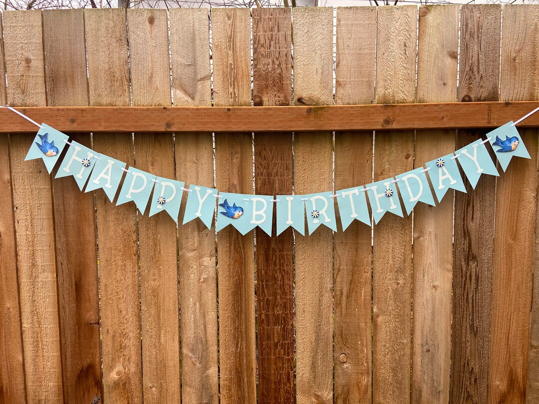 Happy Birthday Banner, Blue Bird Birthday Banner, Happy Birthday ...