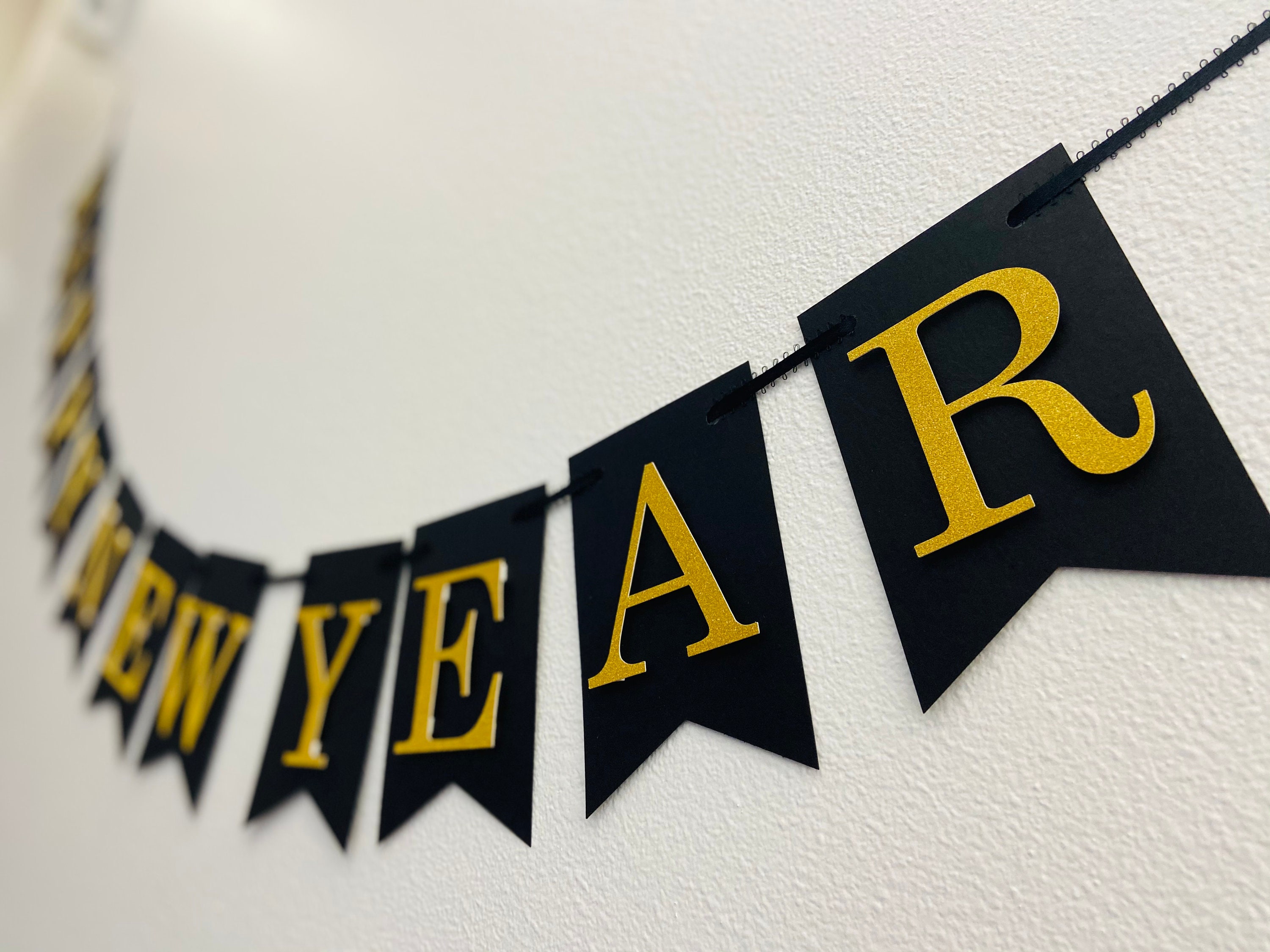 Handcrafted Happy New Year Banner, Black & Gold Sparkle - Etsy