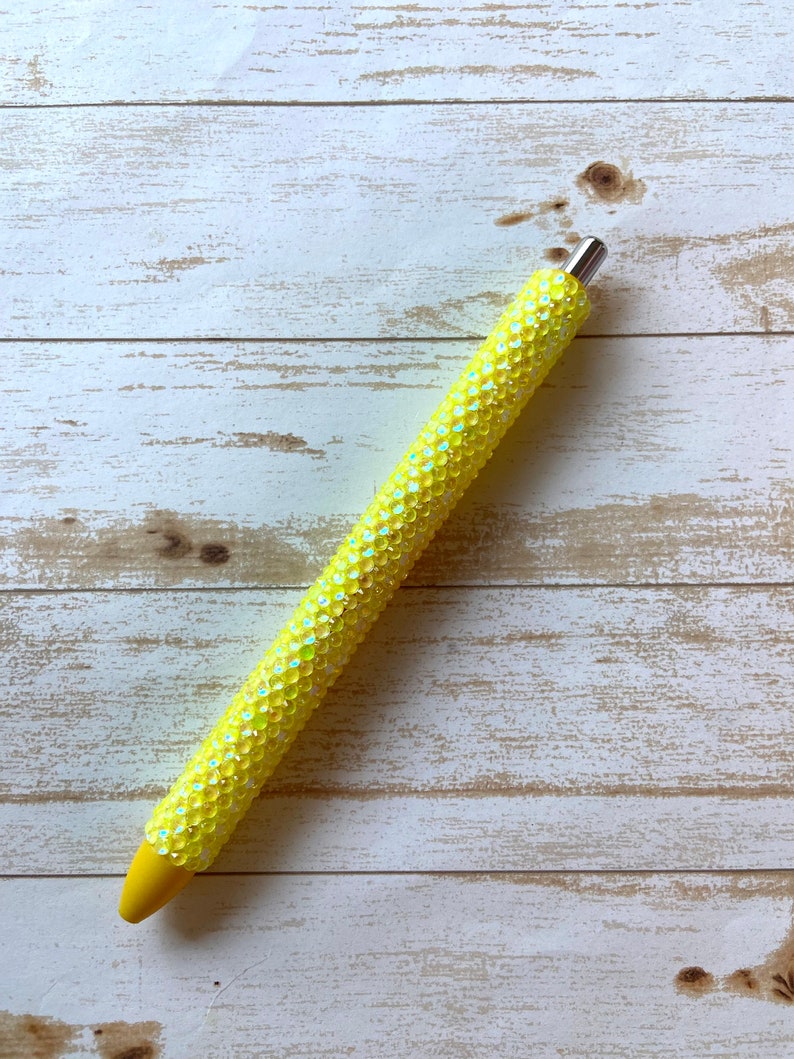Handmade Neon Yellow Rhinestone Pen, Bling Ballpoint, Refillable - Etsy