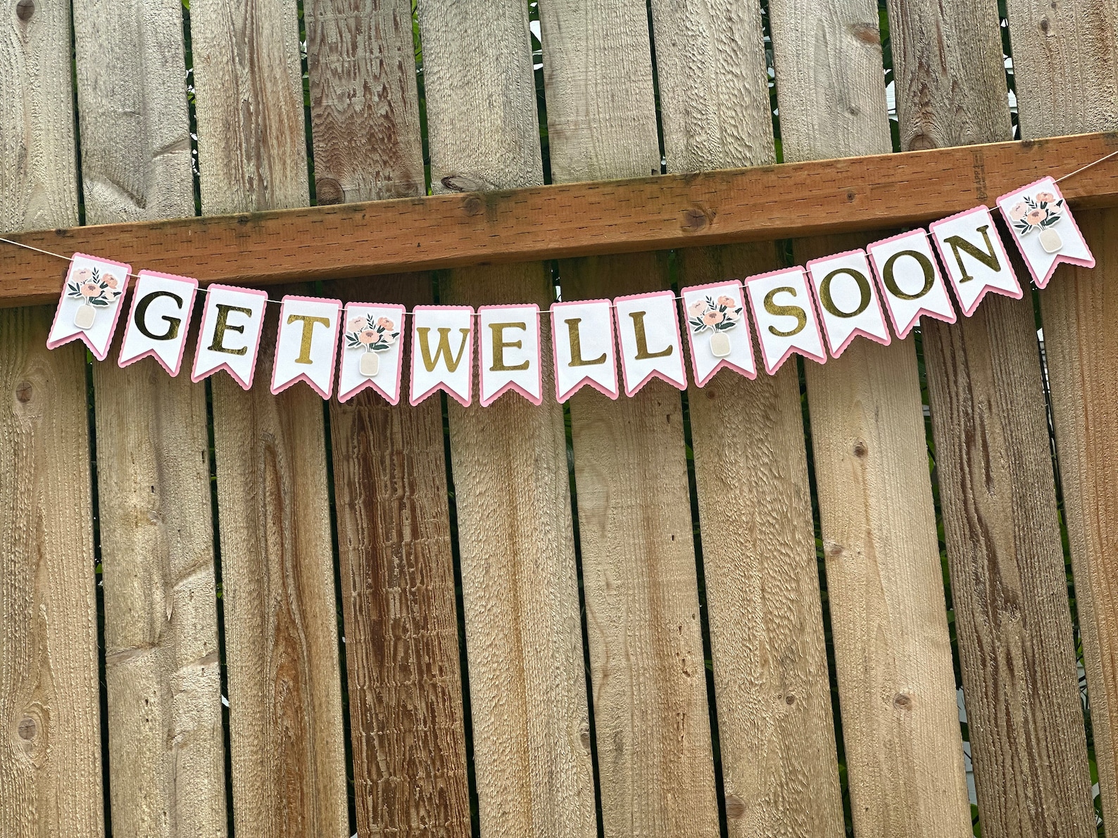 Handcrafted Get Well Soon Banner, Pink & Gold Floral Garland - Etsy