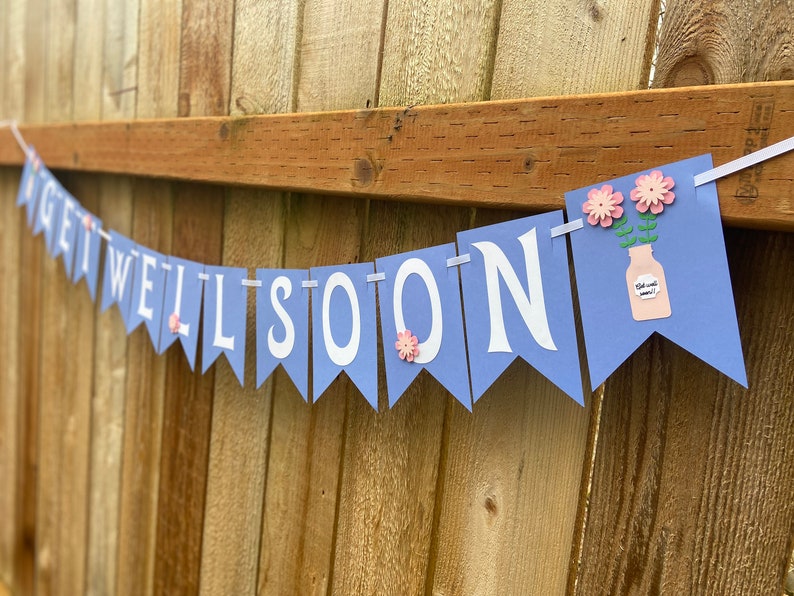Handcrafted Get Well Soon Banner, Blue & White With 3D Flowers - Etsy