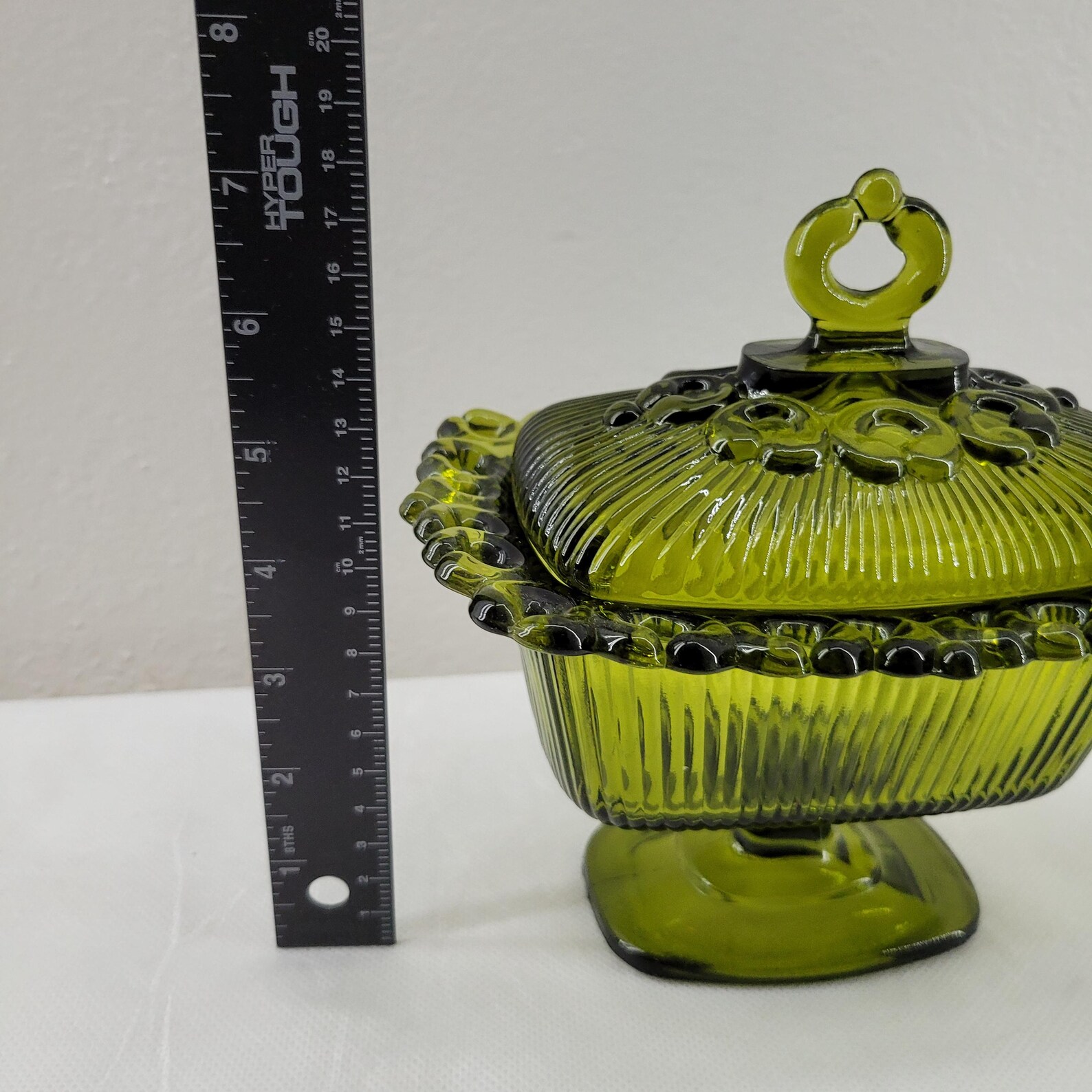 Vintage 1950s Indiana Glass Lace Edge Footed Green Candy Dish Compote ...