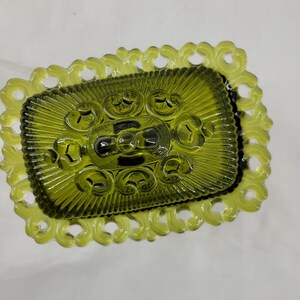 Vintage 1950s Indiana Glass Lace Edge Footed Green Candy Dish Compote ...