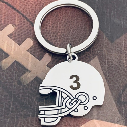 Football Charm Keychain Stainless Steel Engraved Football - Etsy
