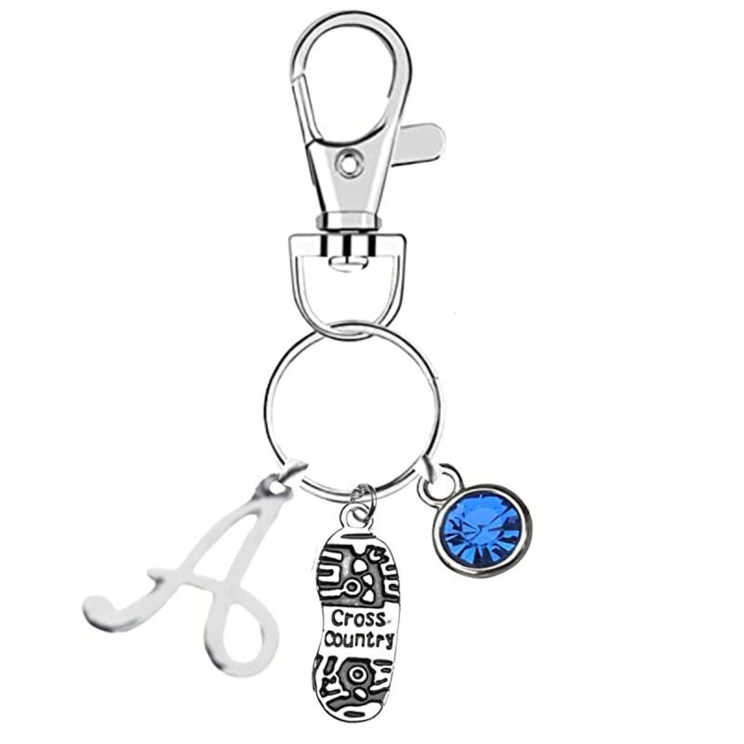 Personalized Cross Country Keychain With Birthstone, Letter Charm ...