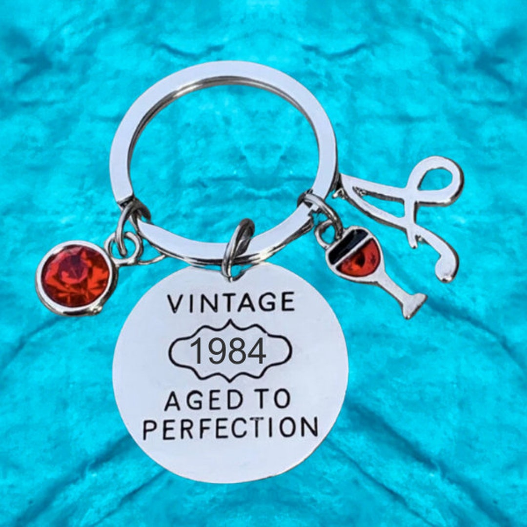 Personalized 40th Birthday Wine Glass Birthstone Letter Key Chain, 40th ...