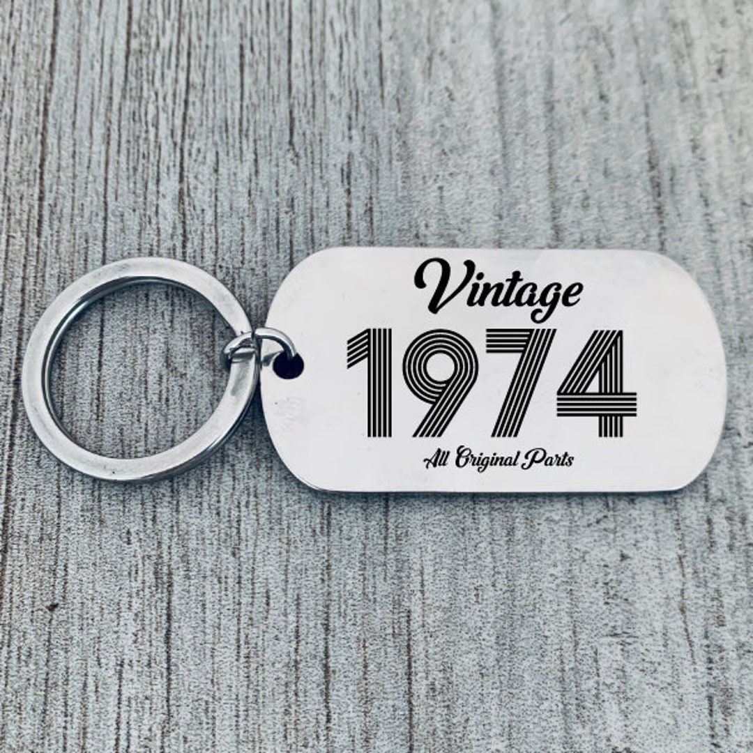 50th Birthday Keychain, Personalized 50th Engraved 1974 Vintage All ...