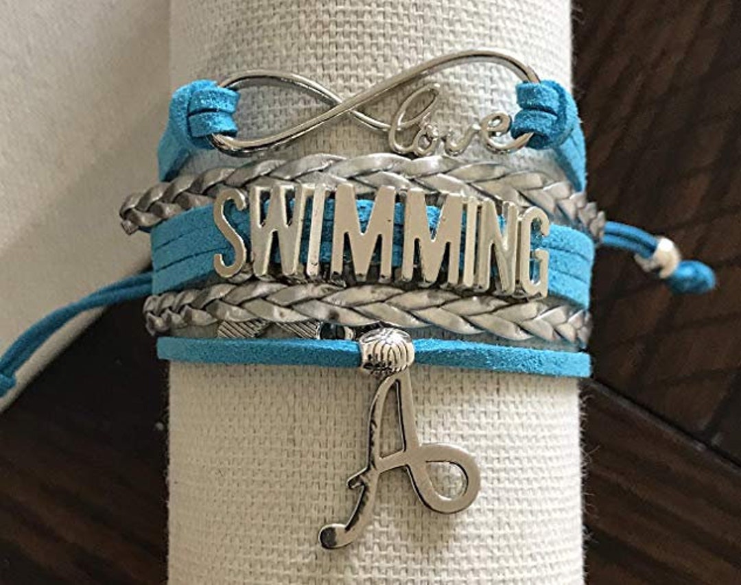 Personalized Swimmer's Gift With Letter Charm Bracelet, Swim Team Gift ...