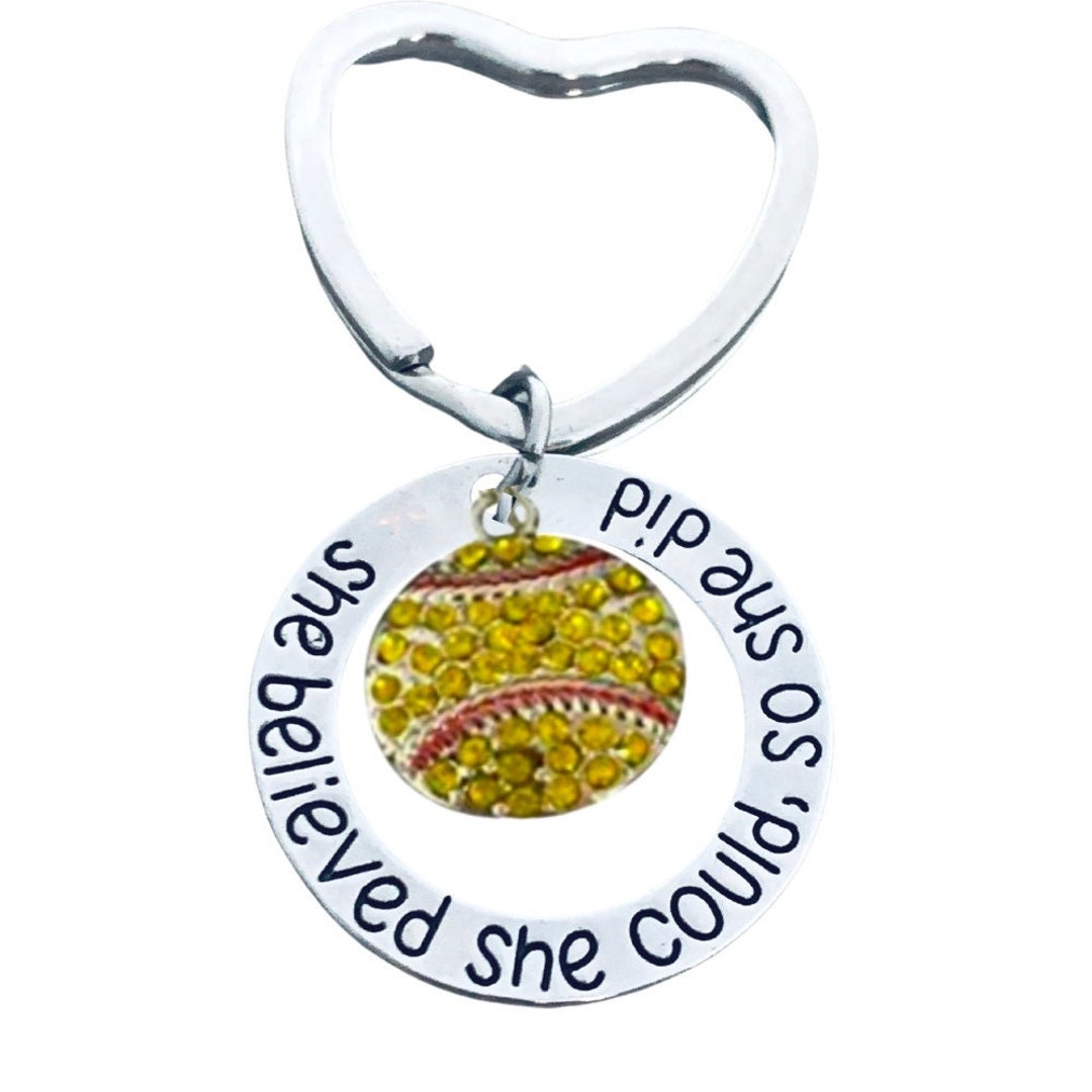 Girls Softball Gift, Softball Keychain, Inspirational She Believed She ...