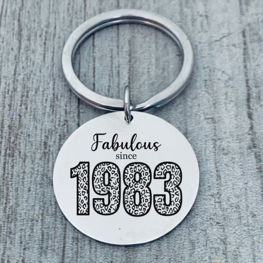 40th Birthday Keychain, Engraved Fabulous Since 1983 Keychain, 40th ...
