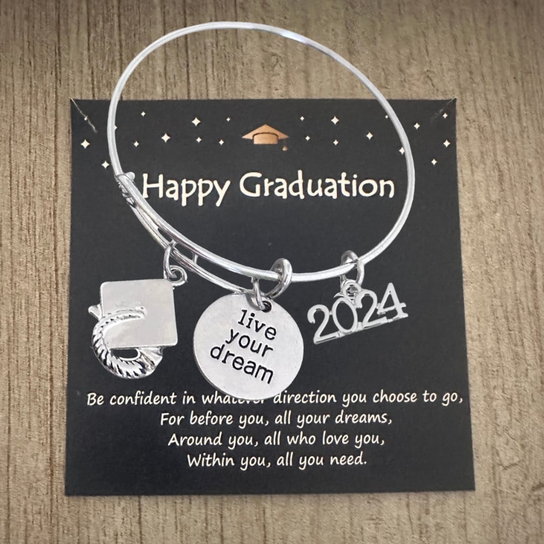 2024 Graduation Gift, Graduation Bangle Bracelet, Live Your Dream, 2024 Graduation Gift for Her ...