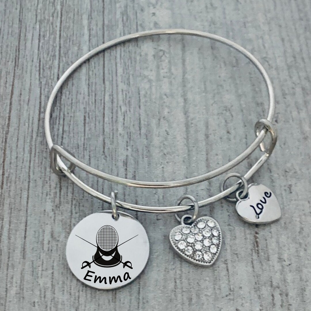 Personalized Fencing Charm Bracelet, Custom Engraved Fencing Sport Gift ...