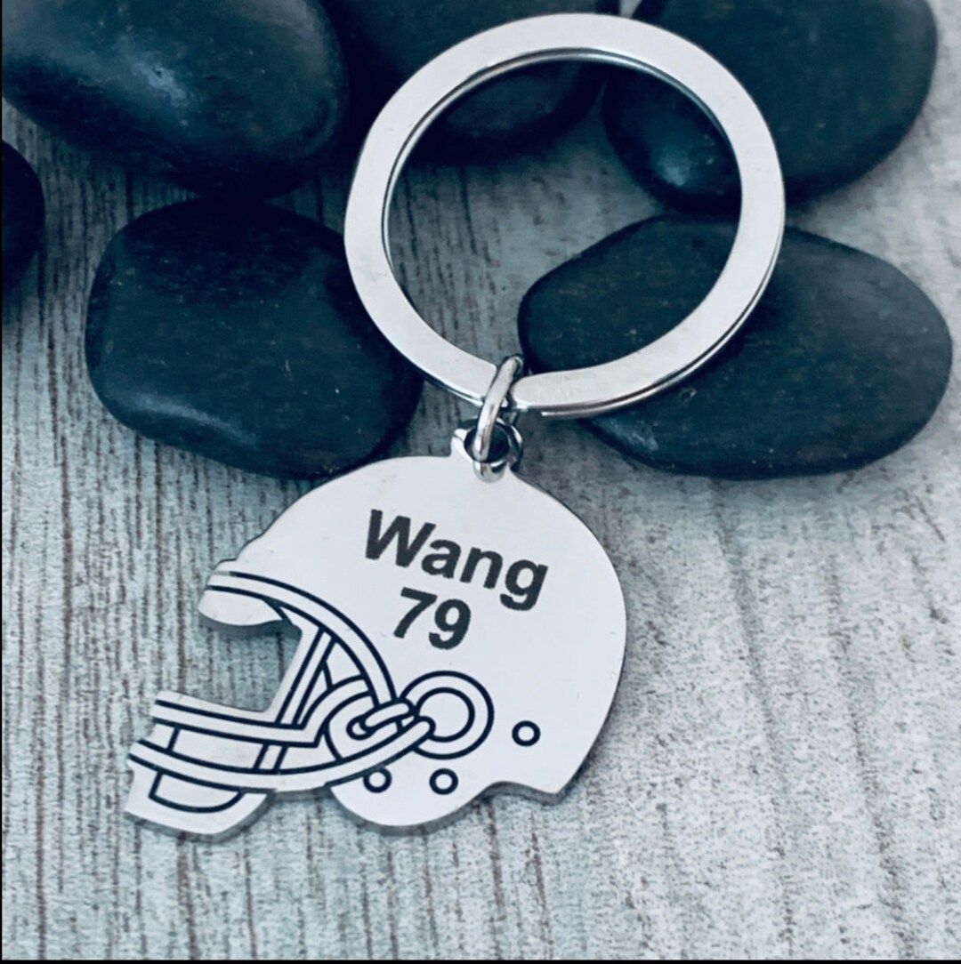 Football Charm Keychain, Stainless Steel Engraved Football Helmet ...