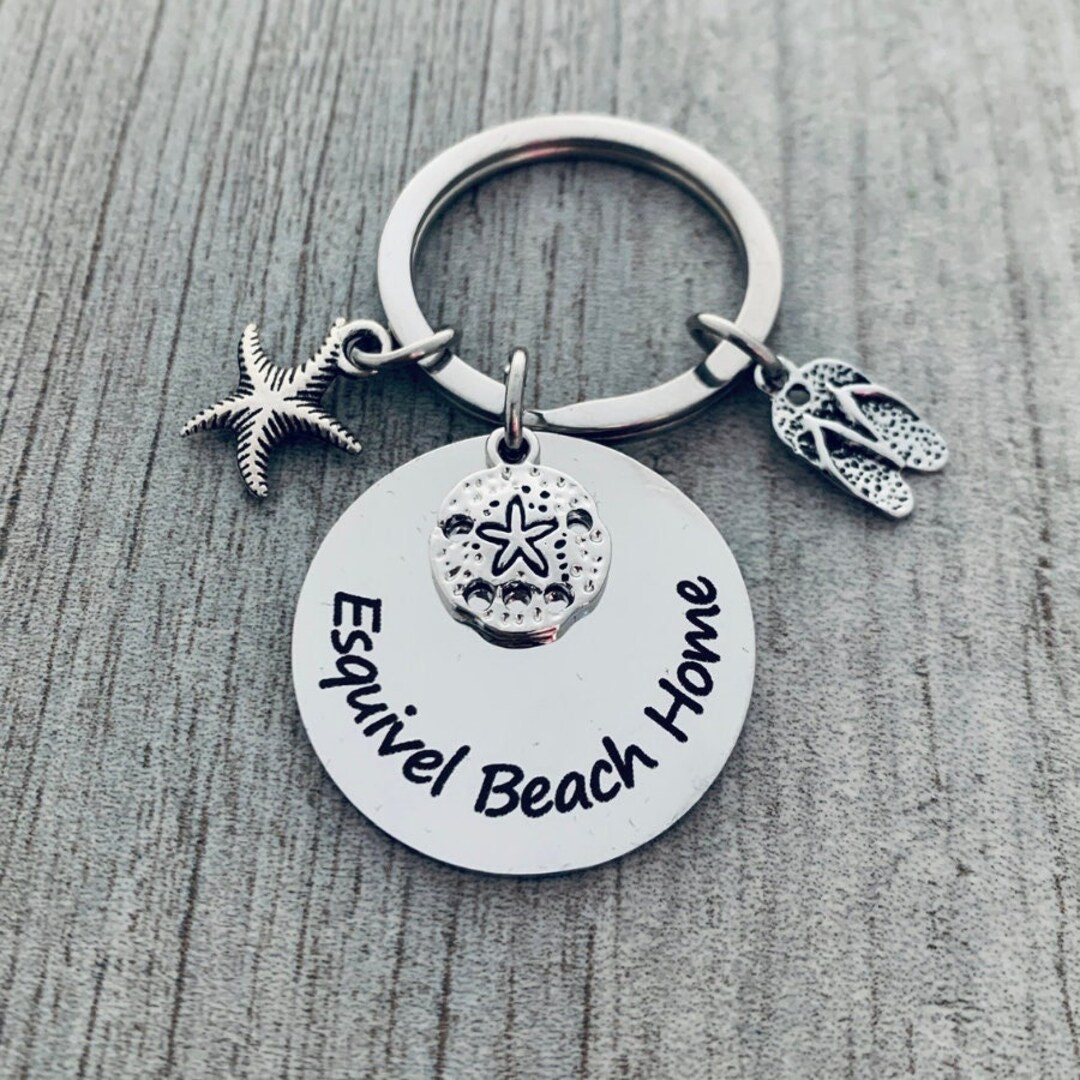 Beach Keychain, Personalized Beach Keychain With Engraved Charm, Flip ...