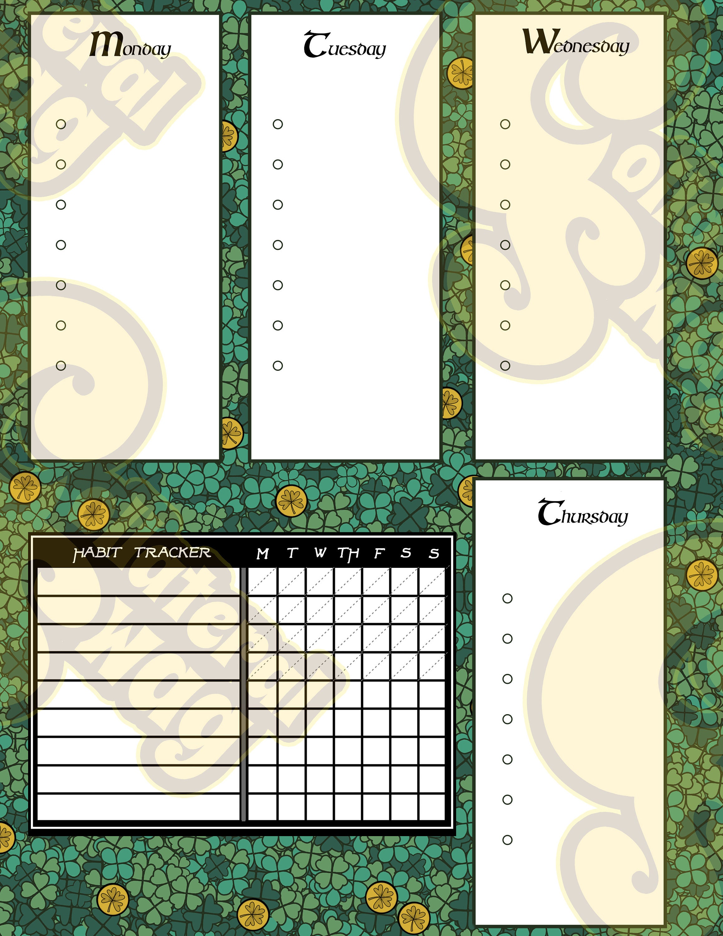Lucky Shamrocks Printable Bullet Journal Pages - Download - Etsy
