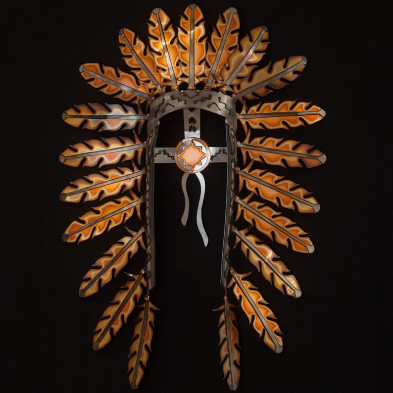 Native Headdress Torch Cut Copper on Steel Wall Hanging. - Etsy