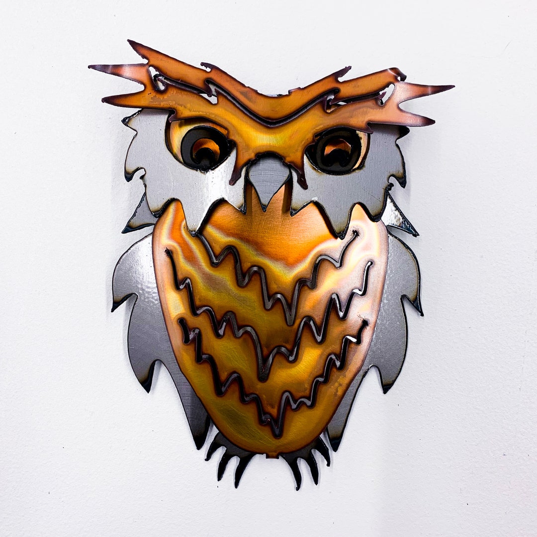 Horned Owl - Torch Cut Copper on Steel Wall Hanging. - Etsy