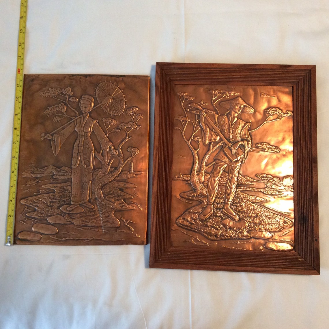 Copper Repoussé Art Set of Two Vintage 1960s Japanese | Etsy