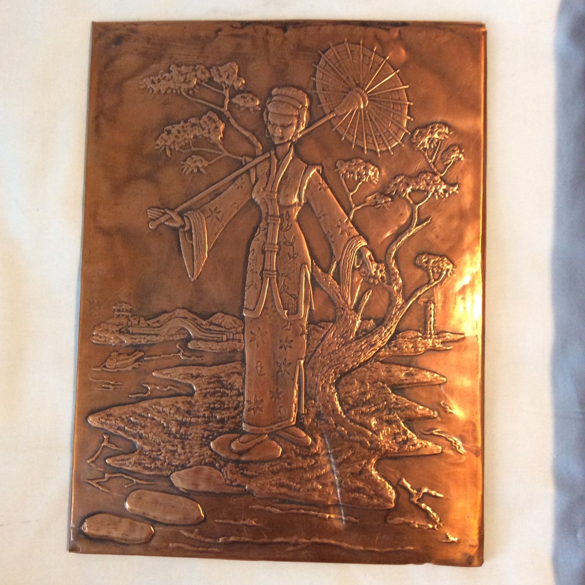 Copper Repoussé Art Set of Two Vintage 1960s Japanese | Etsy