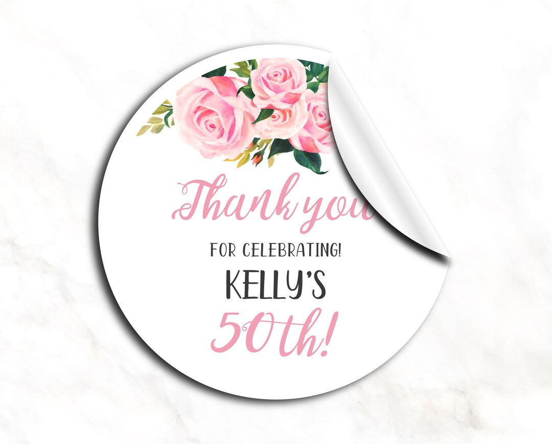 50th Birthday Stickers, Blush Floral Party Stickers, Personalized 50th ...