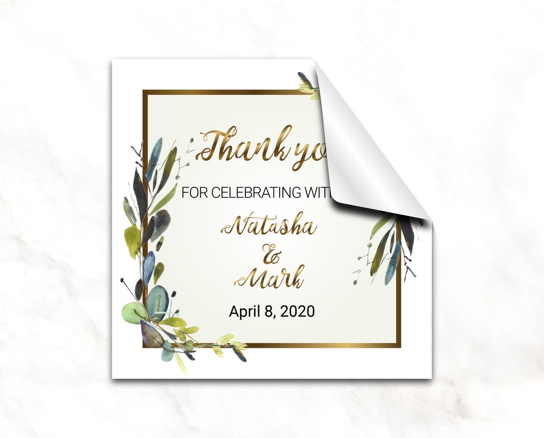 PERSONALISED SQUARE STICKERS, Wedding Favor Stickers, Greenery Bottle ...