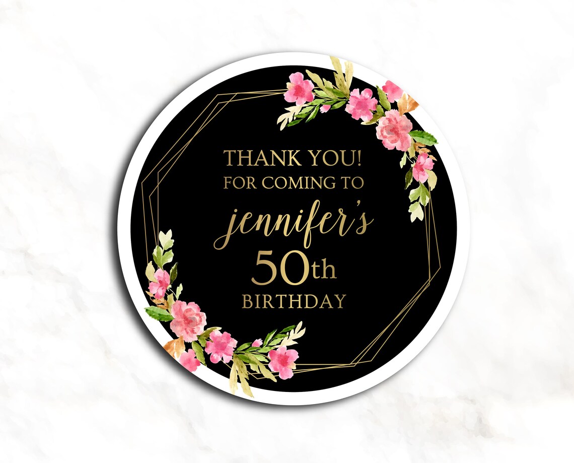 Personalize Sticker 50th Birthday Labels Gold Black Labels - Etsy