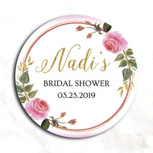Customized Bridal Shower Favor Labels, Glitter Gold and Blush Rose ...