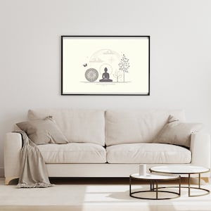Zen Serenity - Minimalist Buddhist Artwork, Horizontal Bodhi Tree and ...