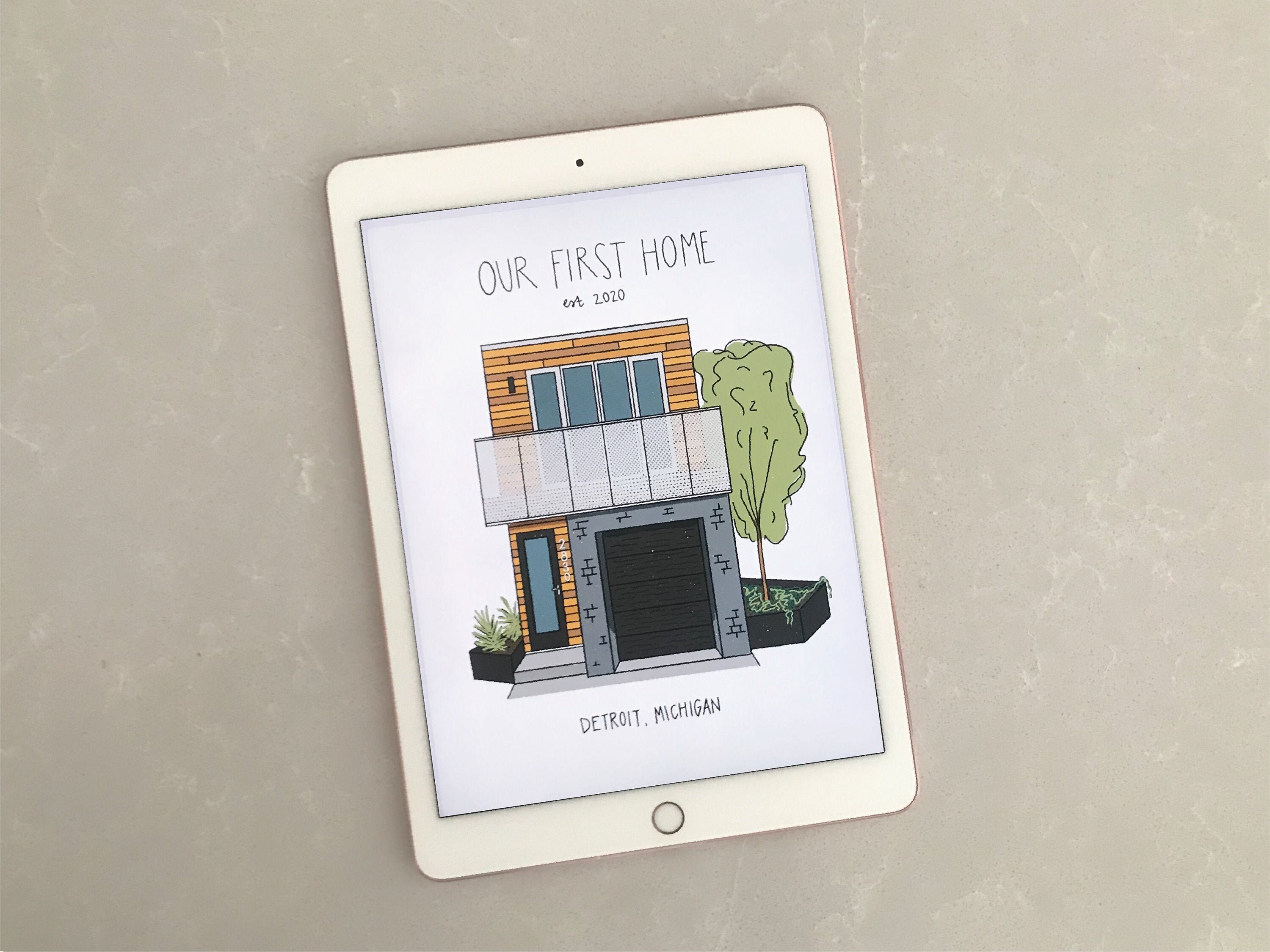 Home Illustration - Modern Color - Custom - Housewarming, Gifts, Art - Etsy