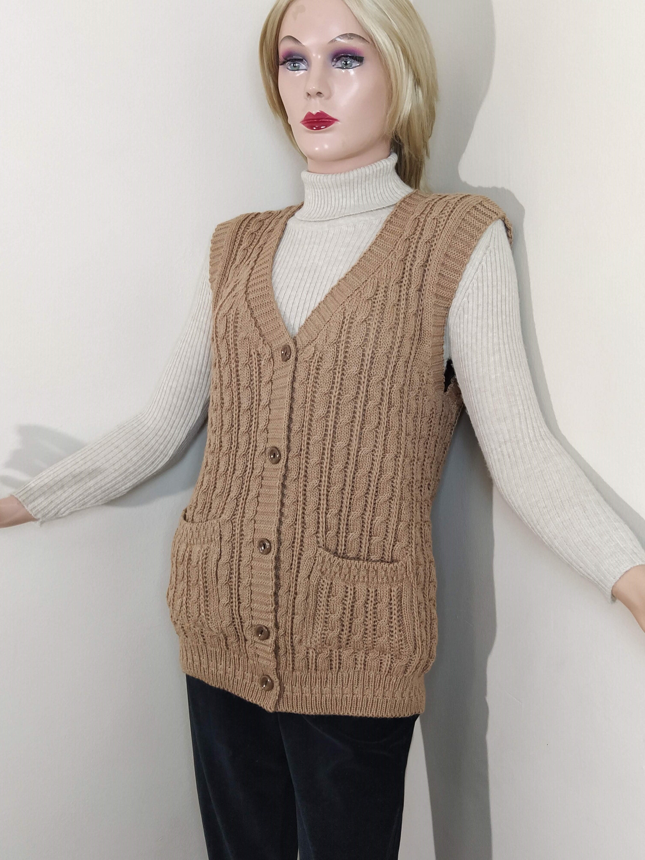 Knit Women Vest Handknit Sleeveless Cardigan Wool Buttoned - Etsy