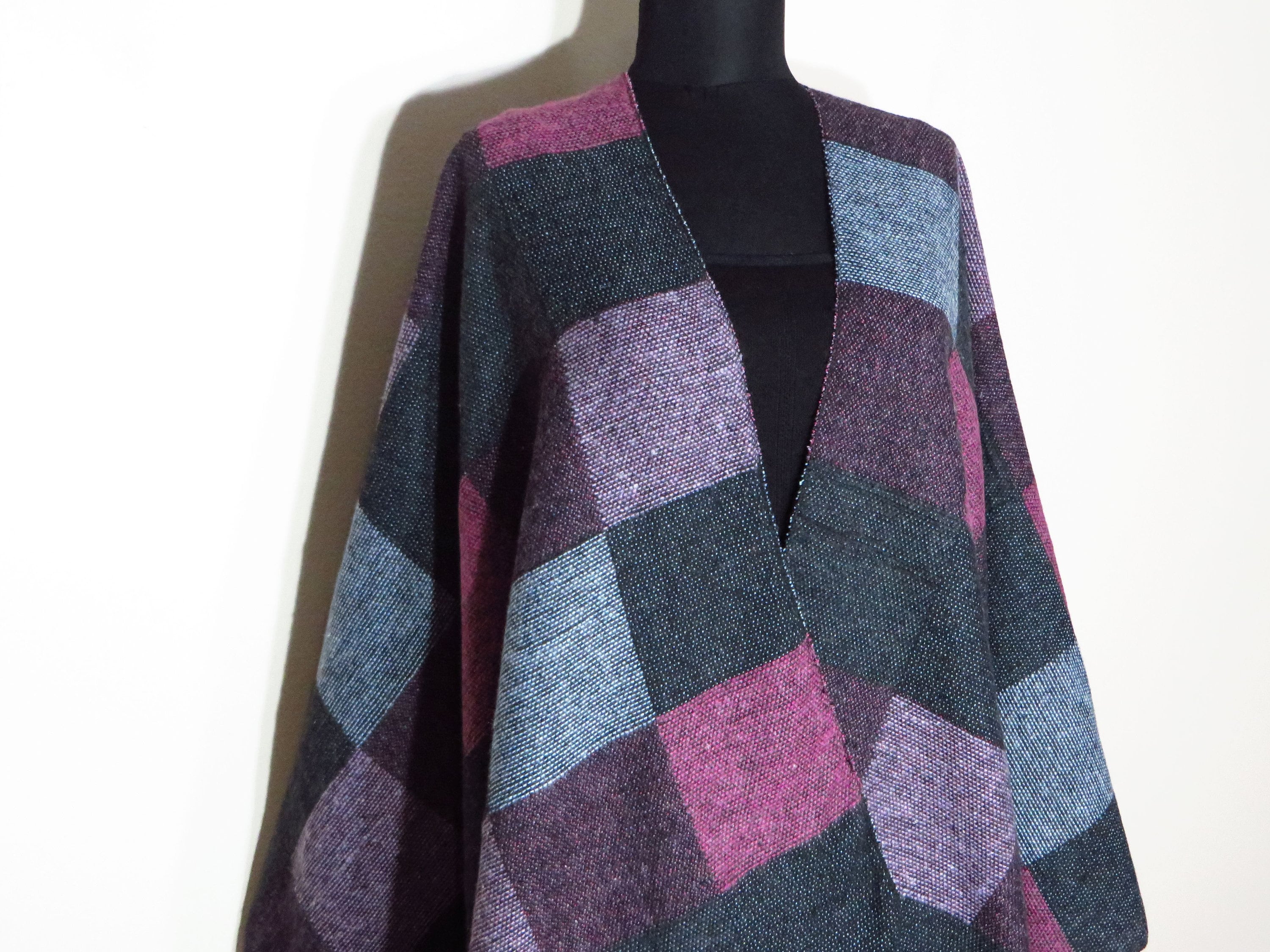 Open Front Poncho, Blanket Warm Poncho, Women Winter Poncho, Buffalo ...