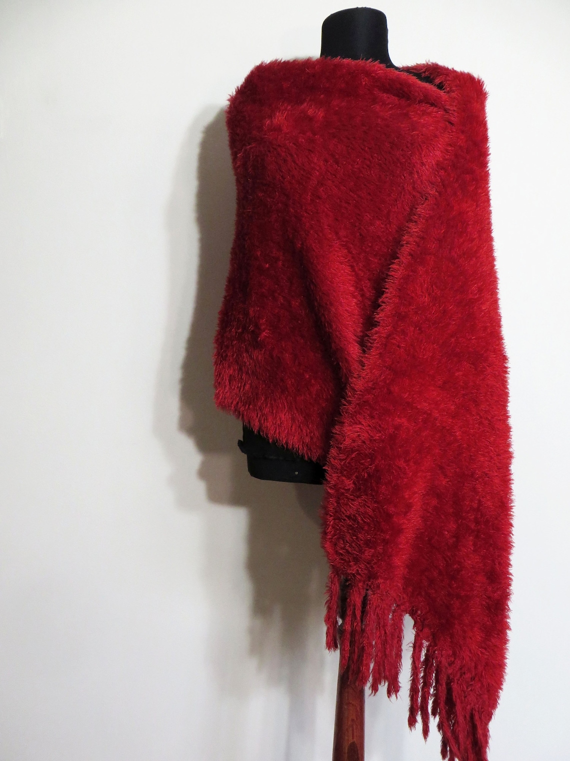 Fluffy Red Scarf Fuzzy Winter Shawl Furry Women Wrap Hairy - Etsy