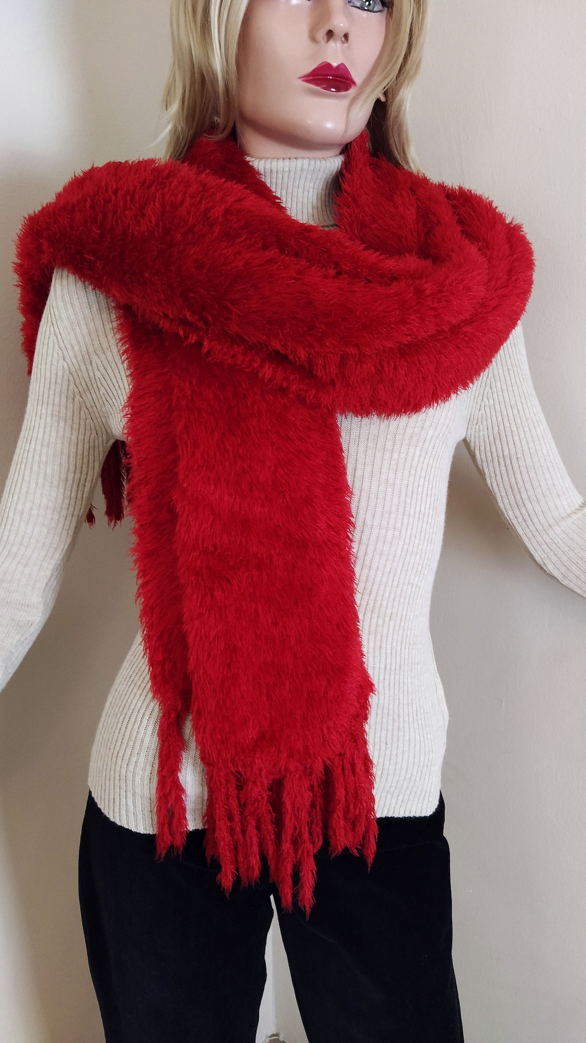 Fluffy Red Scarf Fuzzy Winter Shawl Furry Women Wrap Hairy - Etsy