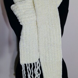 Velvet White Scarf, Long Knitted Muffler, Fluffy Neck Warmer, Cream ...