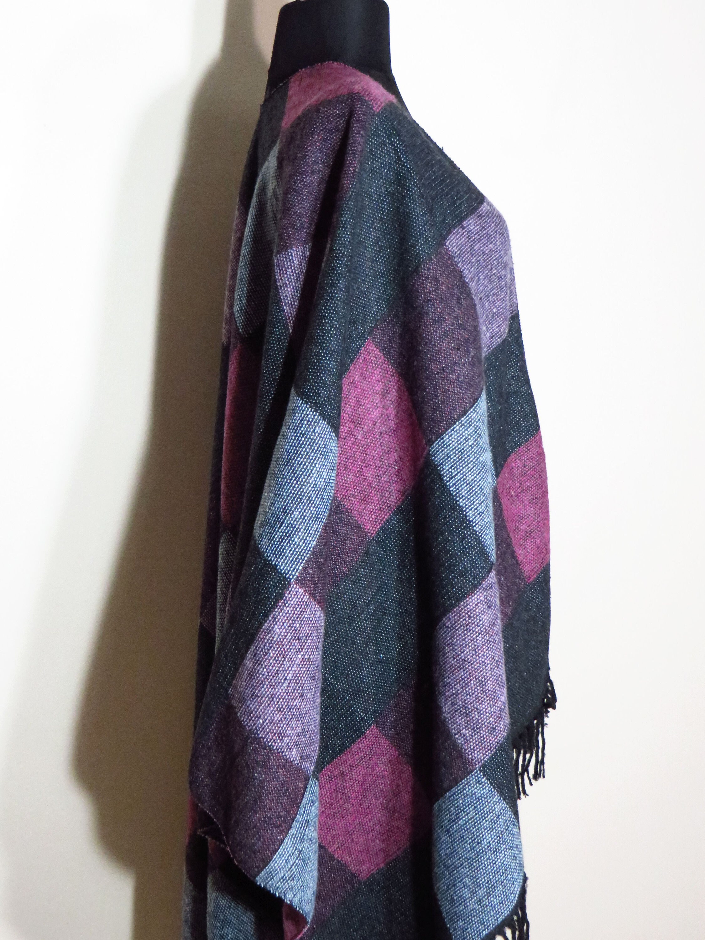 Open Front Poncho, Blanket Warm Poncho, Women Winter Poncho, Buffalo ...