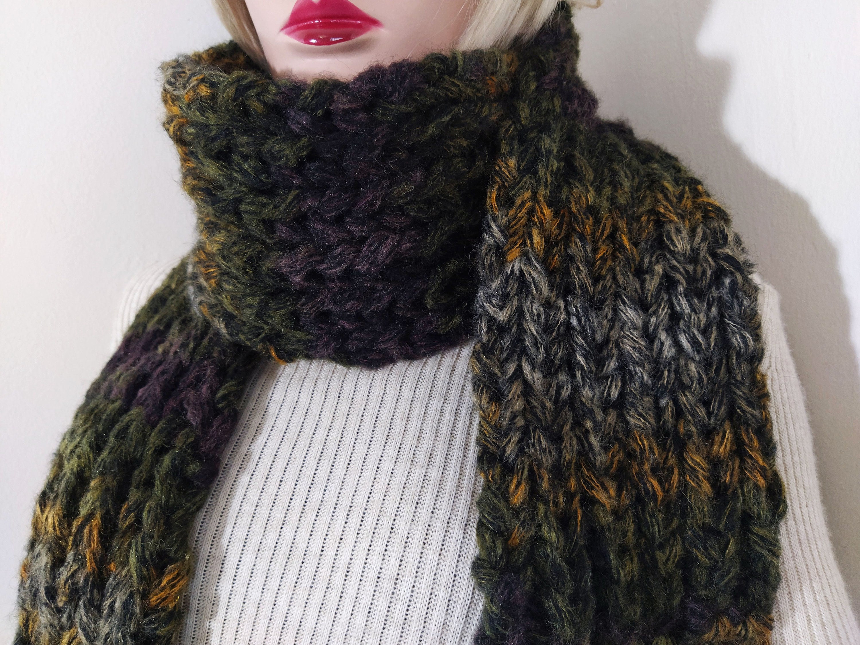 Knit Warm Scarf, Thick Cozy Scarf, Winter Wool Muffler, Long Neckwear ...