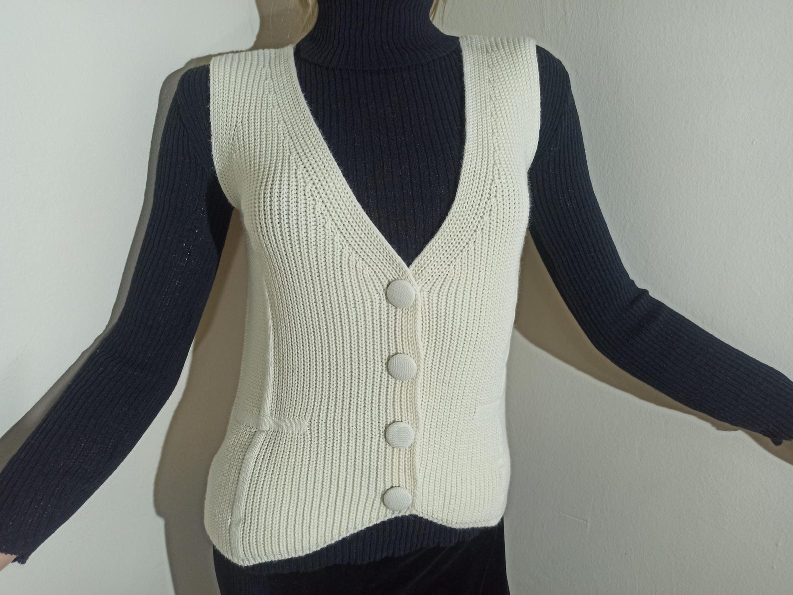 Women Knit Vest, White Waistcoat, Rib Sweater Vest, Handknit Sleeveless ...
