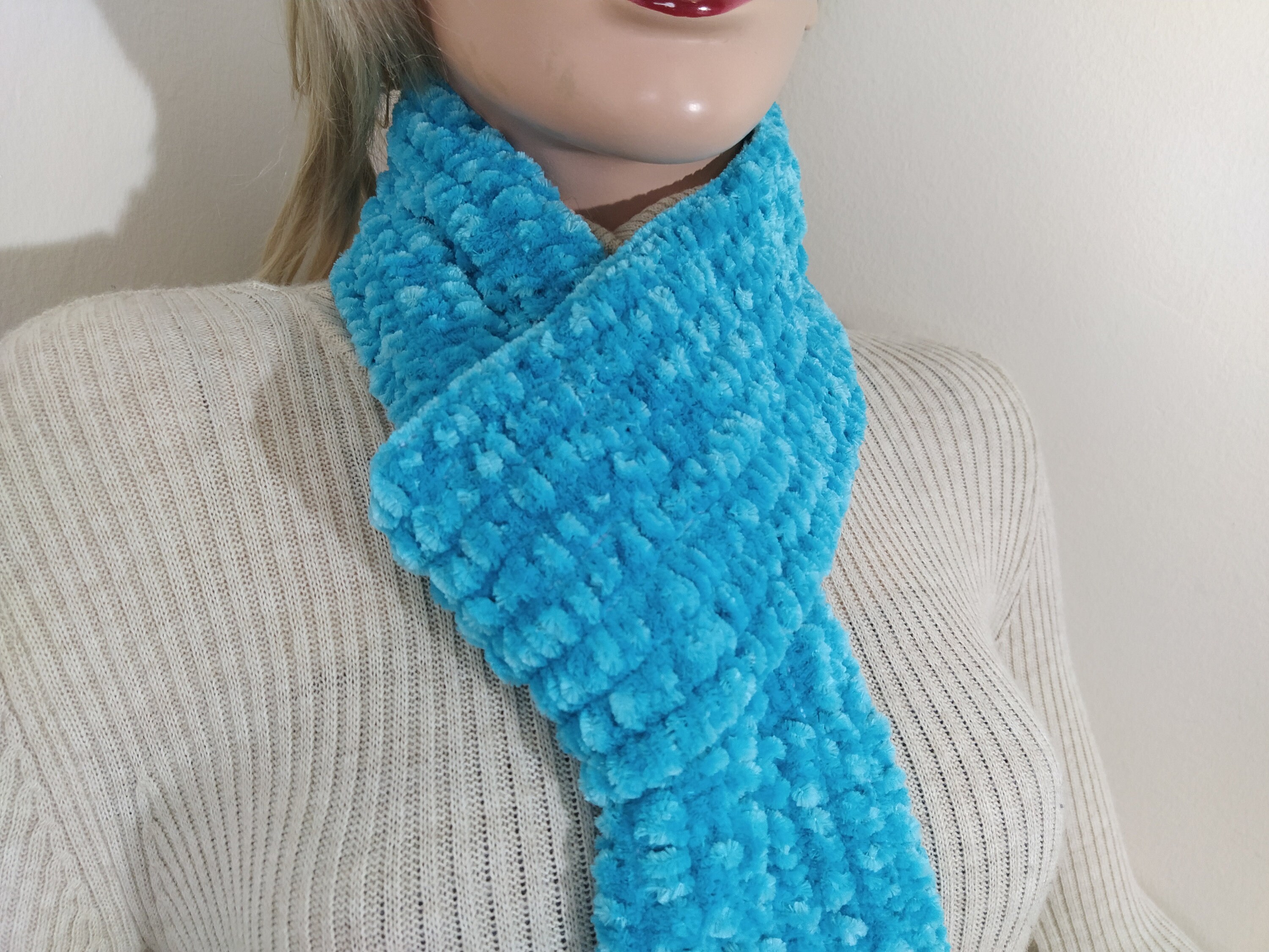 Women knit scarf fluffy long scarf winter velvet scarf | Etsy