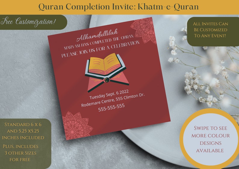 Quran Completion Mubarak Invitation Card, Khatm E Quran Muslima Invites ...