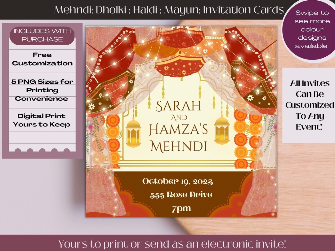 Mehndi Invitations as Mendhi Invites Digital Mehndi Invites - Etsy