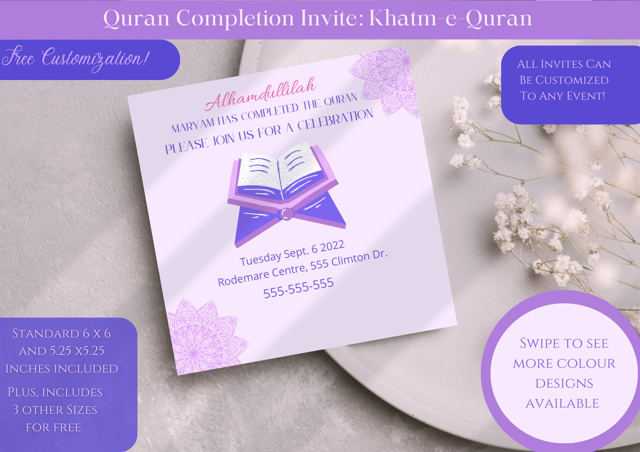 Quran Completion Mubarak Invitation Card Khatm E Quran - Etsy