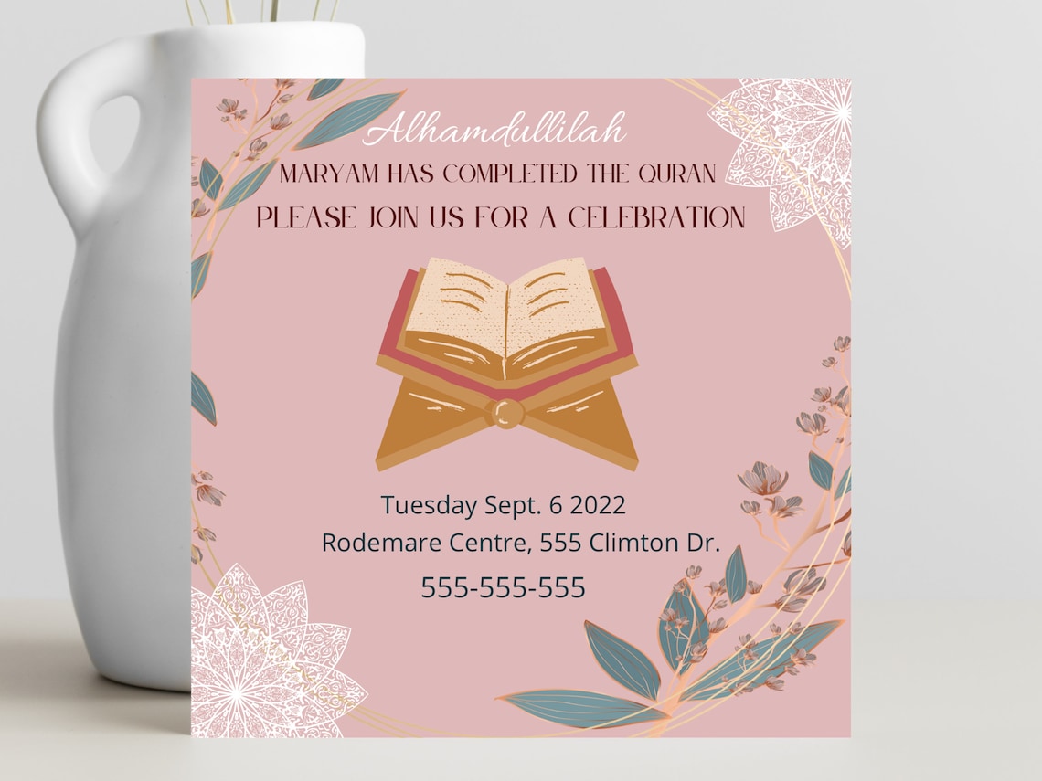 Quran Completion Mubarak Invitation Card Khatm E Quran - Etsy Australia