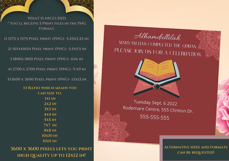 Quran Completion Mubarak Invitation Card, Khatm E Quran Muslima Invites ...