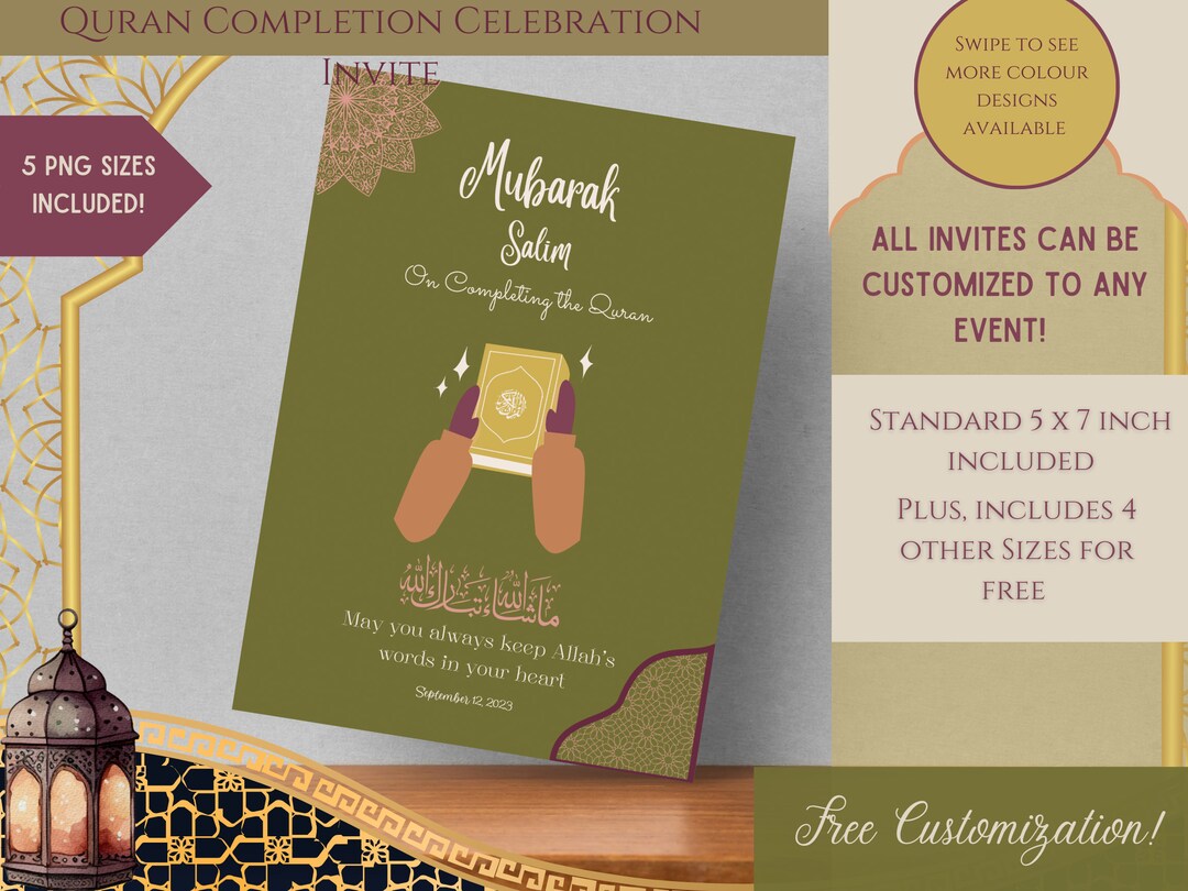 Quran Completion Mubarak Invitation Card Khatm E Quran - Etsy